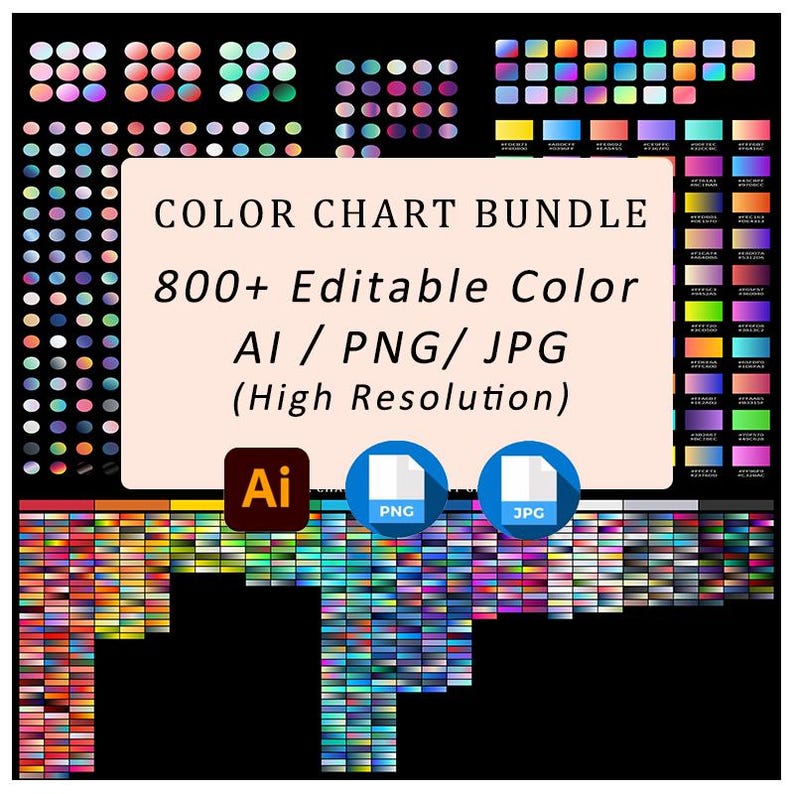 800+ Editable Color Chart Bundle, AI, PNG, JPG, High-resolution Color ...