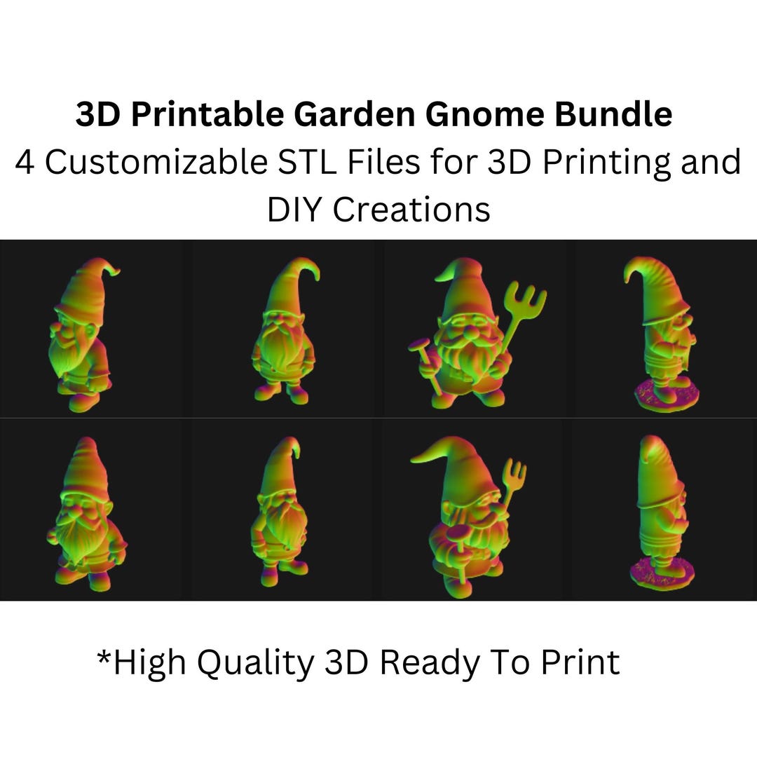 Whimsical 3D Printable Garden Gnome Set – 4 Customizable STL Files - Etsy