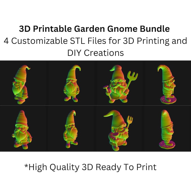 Whimsical 3D Printable Garden Gnome Set – 4 Customizable STL Files - Etsy