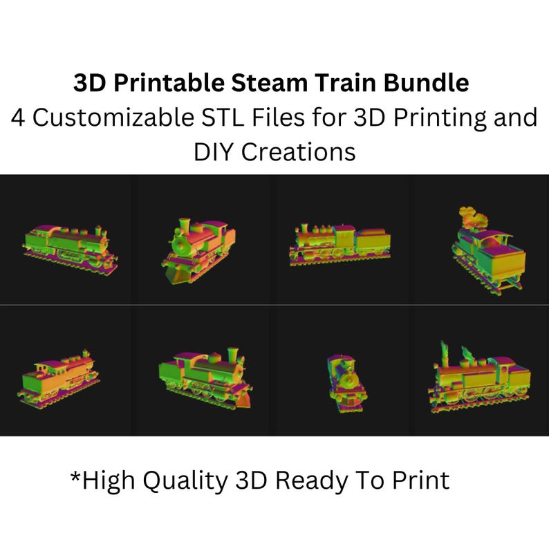 3D Printable Steam Train Bundle - 4 Customizable STL Files for DIY ...