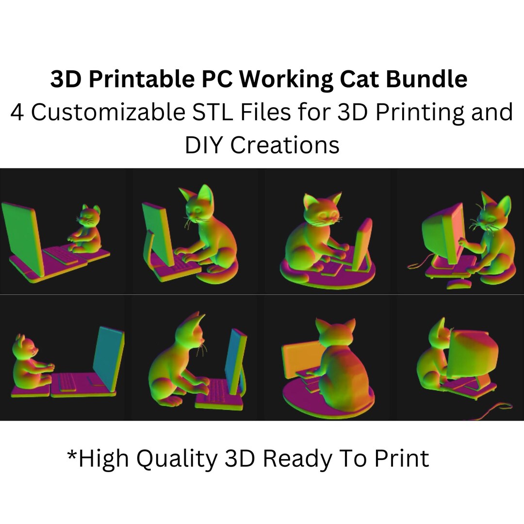 3D Printable PC Working Cat Figurines - Fun STL Files for DIY Projects ...