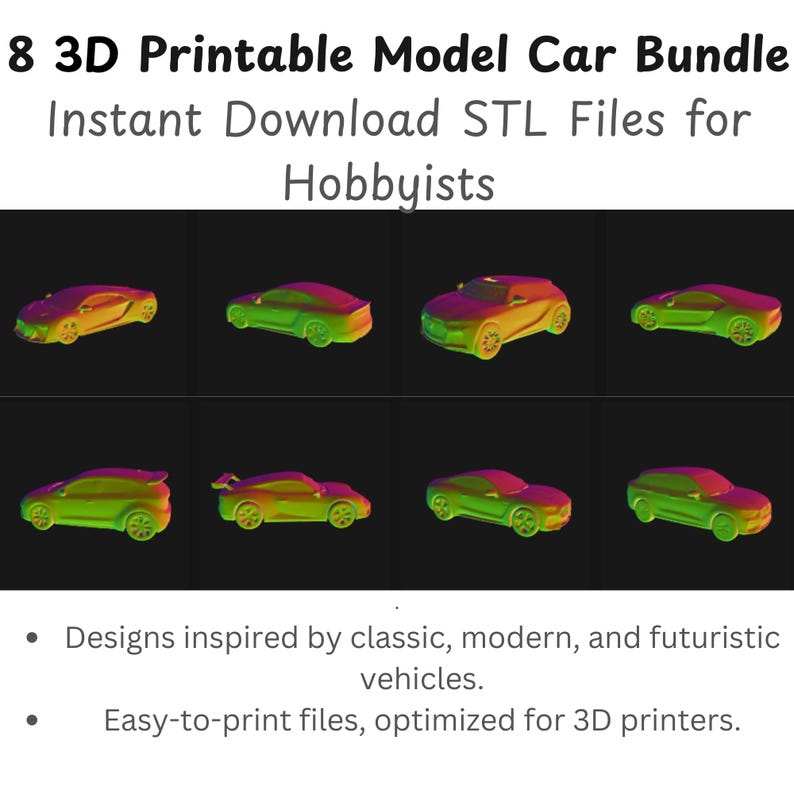 3D Printable Model Car Bundle | Instant Download STL Files for ...
