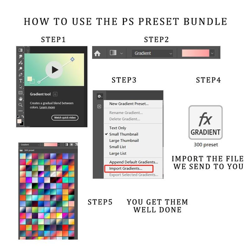 300 High-resolution Photoshop Gradient Presets, Instant Download ...