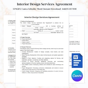 Interior Design Services Agreement Template | Editable Canva & Word Contract | A4, US Letter ...