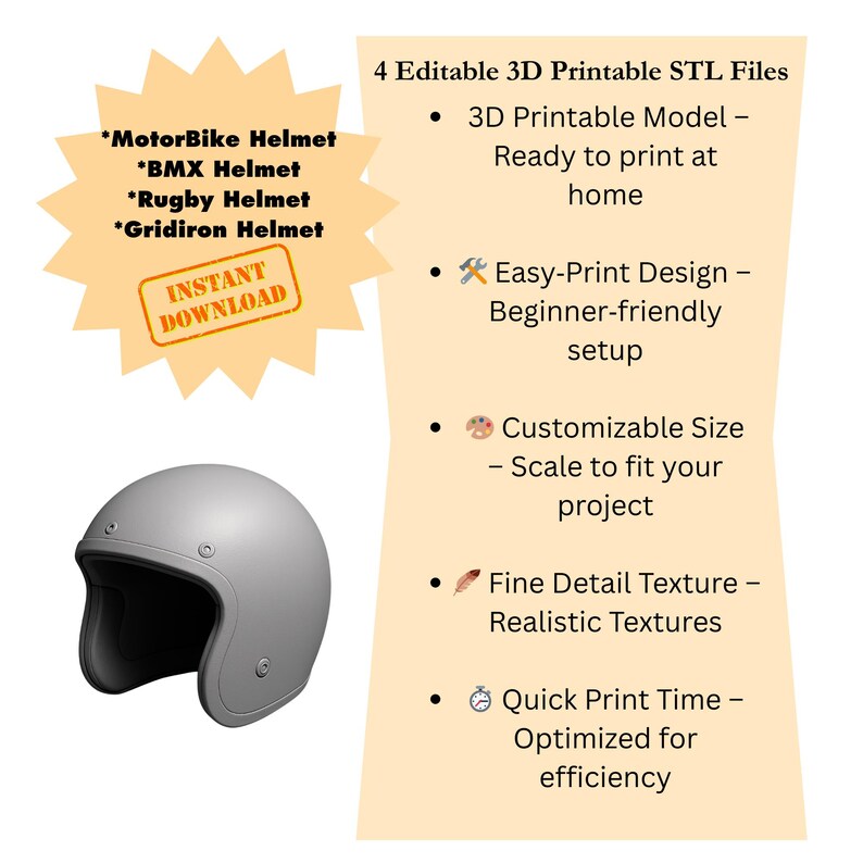 3D Printable Doll Helmet STL Bundle – 4 Sports Helmet Accessories ...