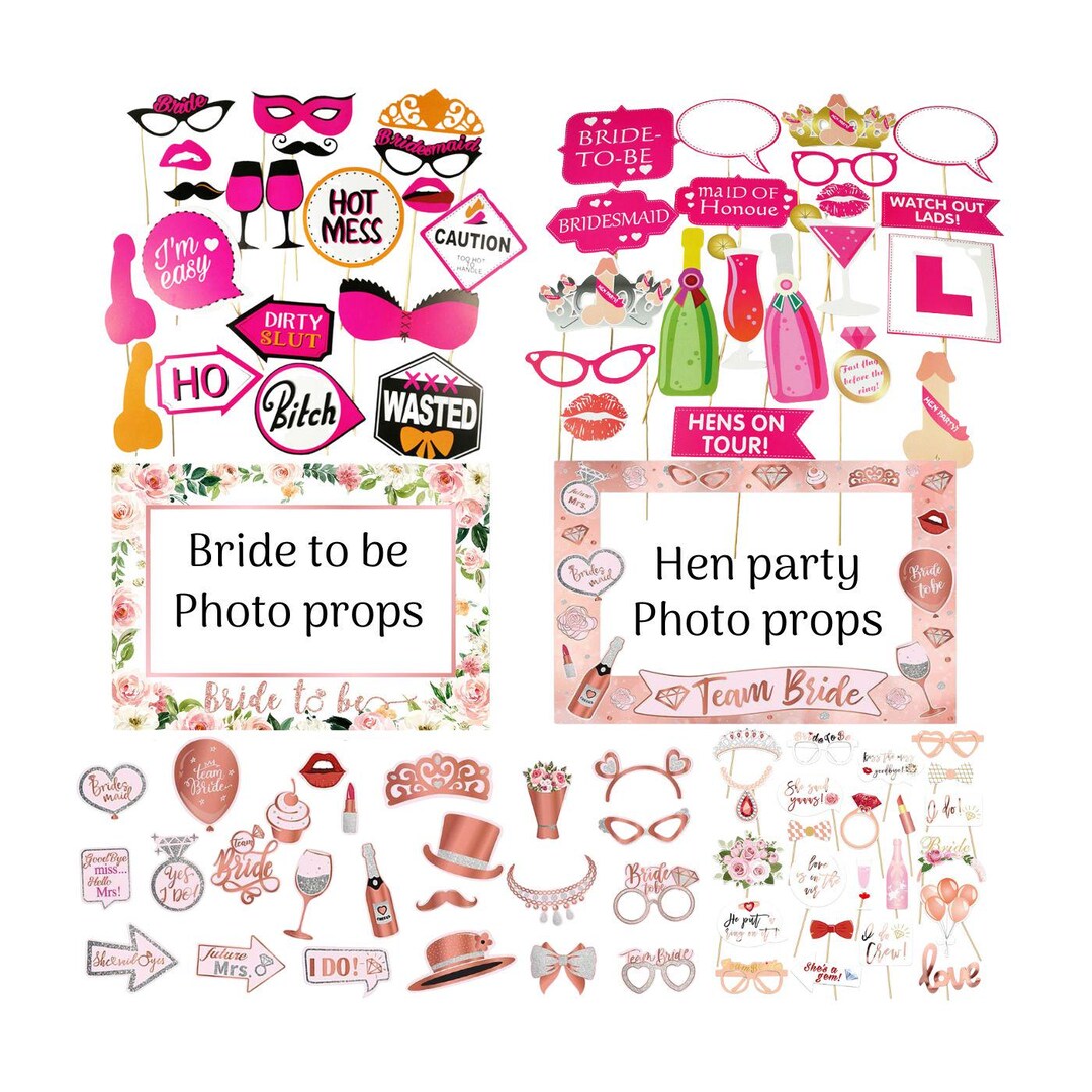 Hen Party Photo Prop Set & Selfie Booth Frame | Hen Do Games Hen Night ...