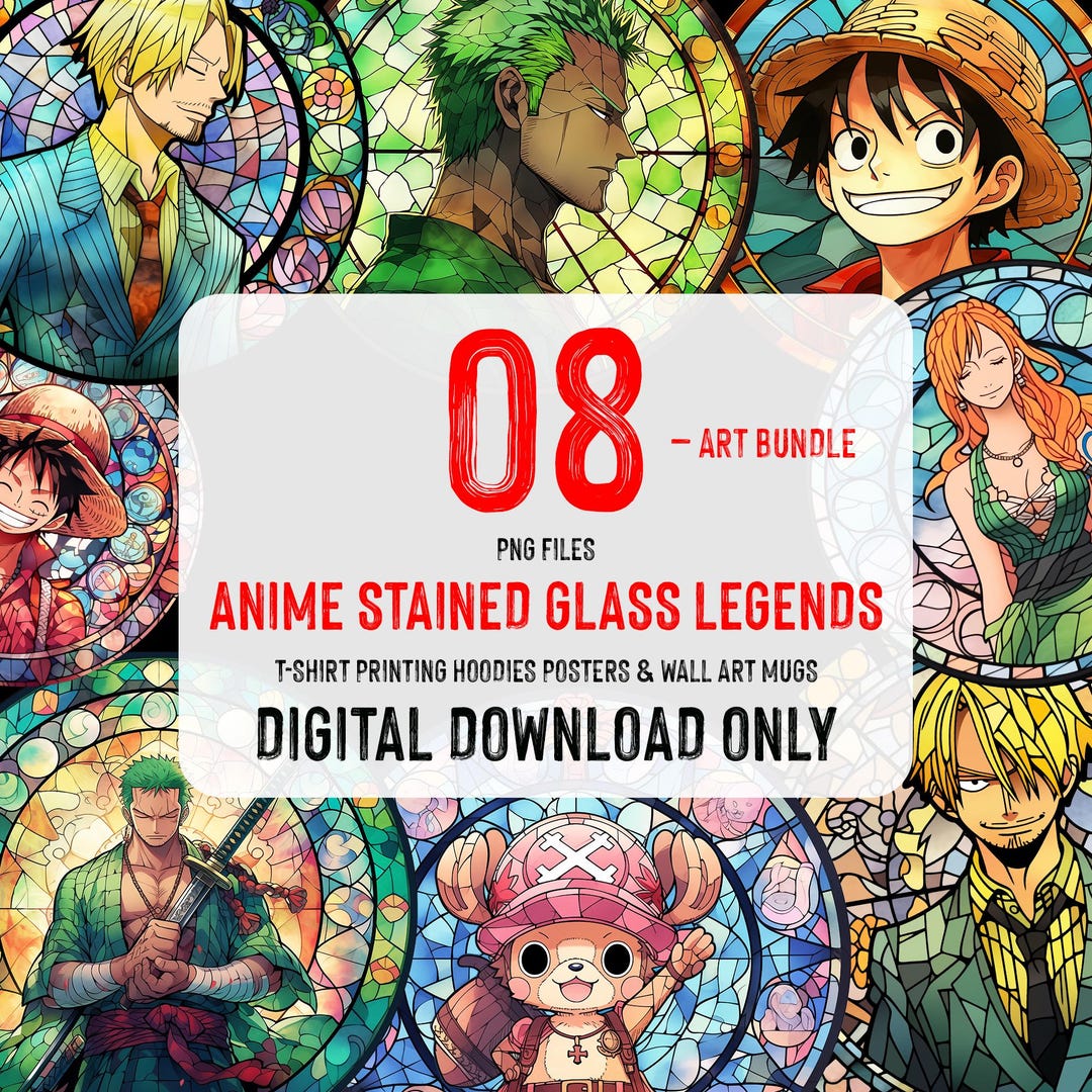 Stained Glass Anime Art Prints | Hero Fantasy Poster Set (digital ...