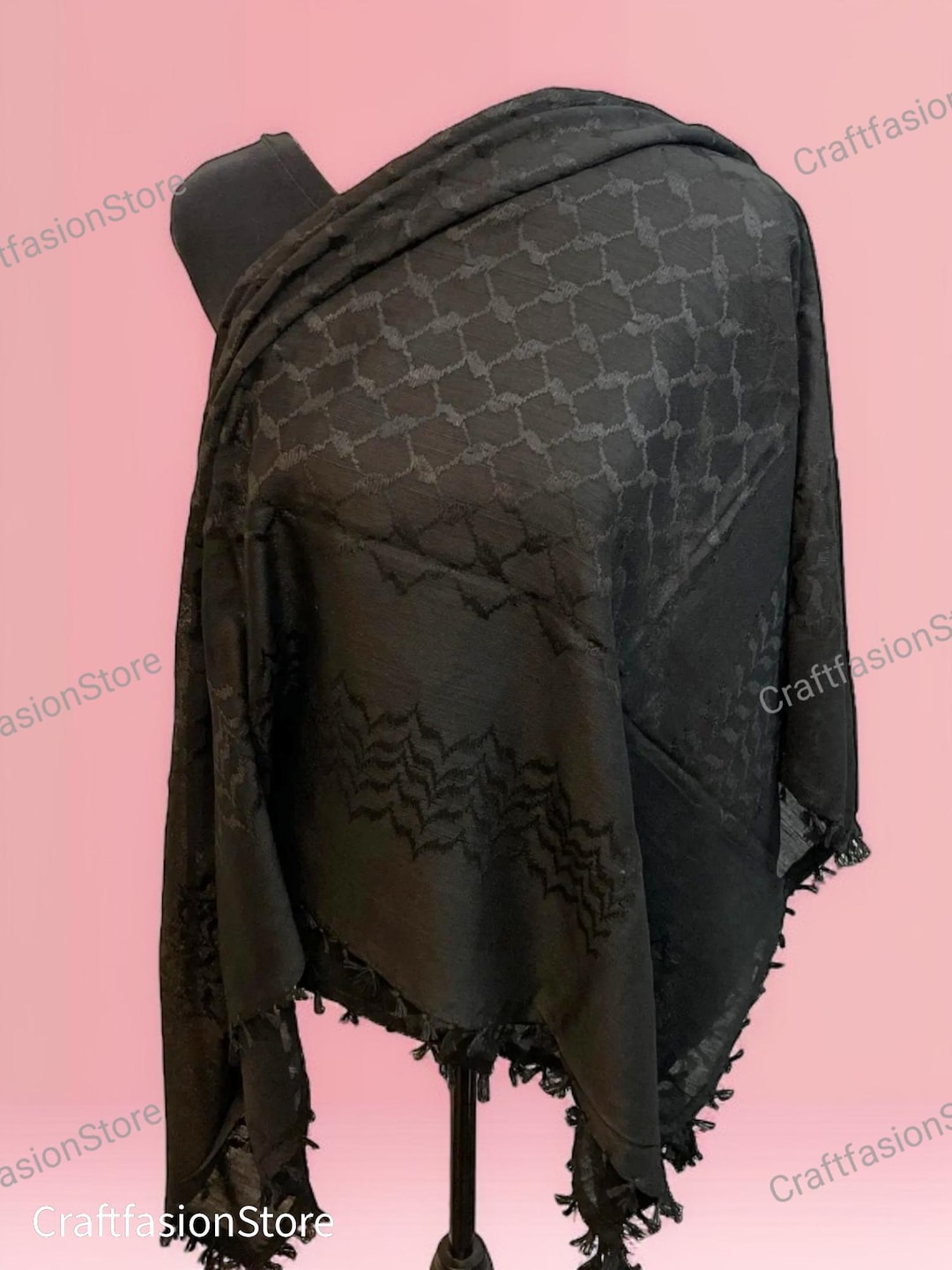 100% Cotton All Black Palestine Keffiyeh Shemagh Kufiya Scarf Free ...