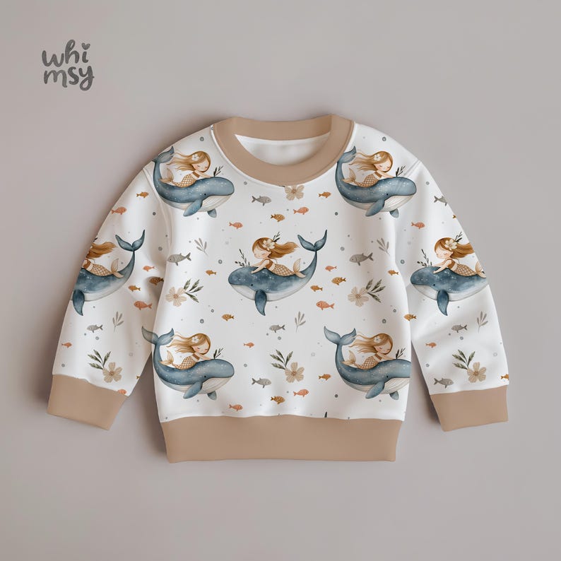 Mermaid With Whale Seamless Pattern, Under the Sea Digital Fabric ...