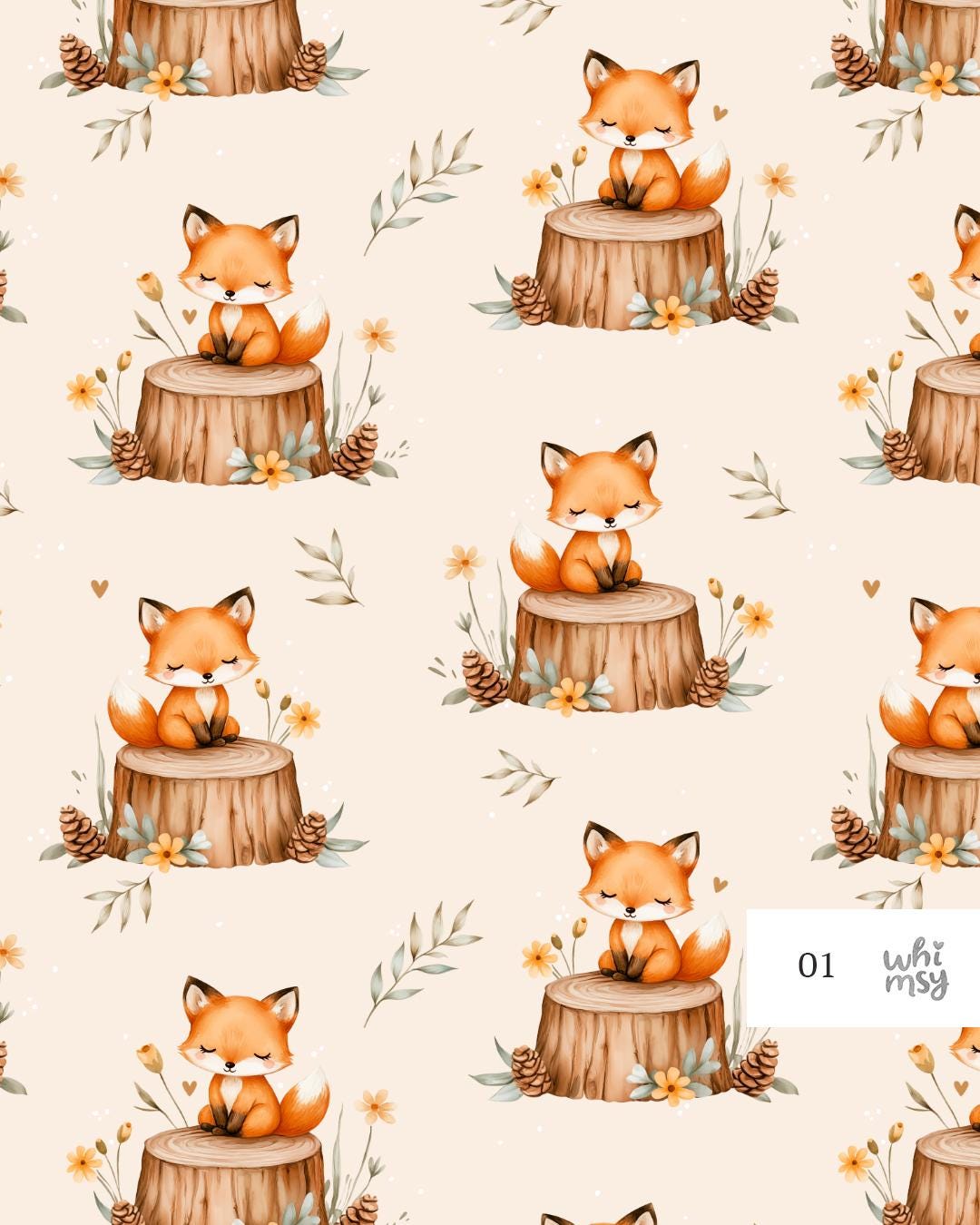 Little Woodland Fox Seamless Pattern, Beige Background, Cute Forest ...