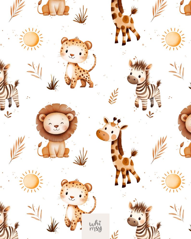 Safari Animals Seamless Pattern, Cute Jungle Animal Print With Lion ...