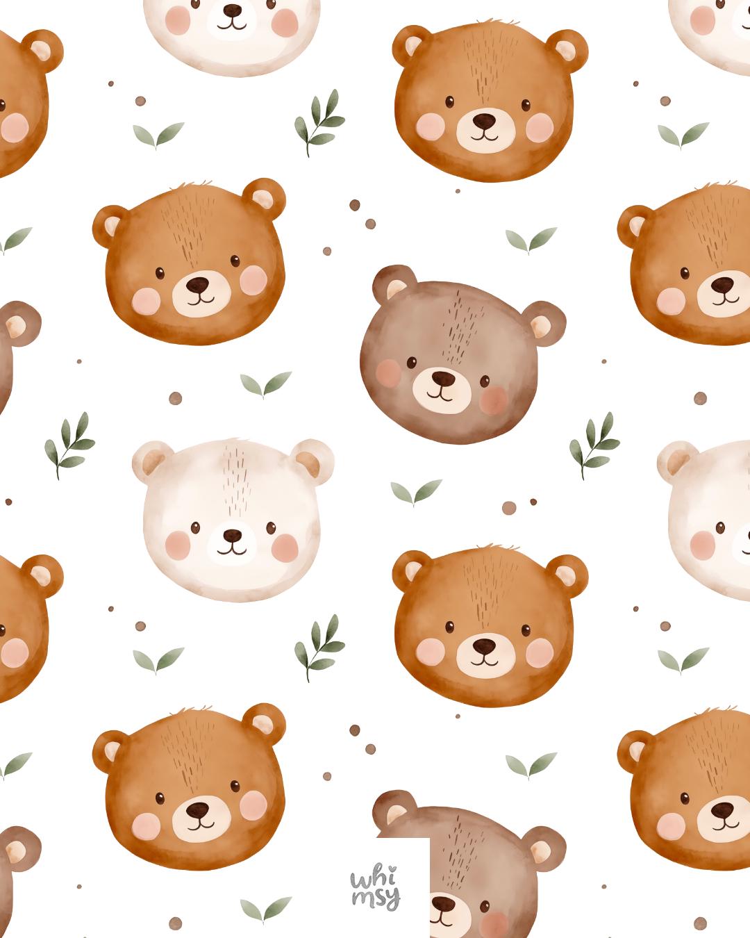 Teddy Bear Seamless Pattern, Watercolor Bear Face Repeat Tile, Non ...