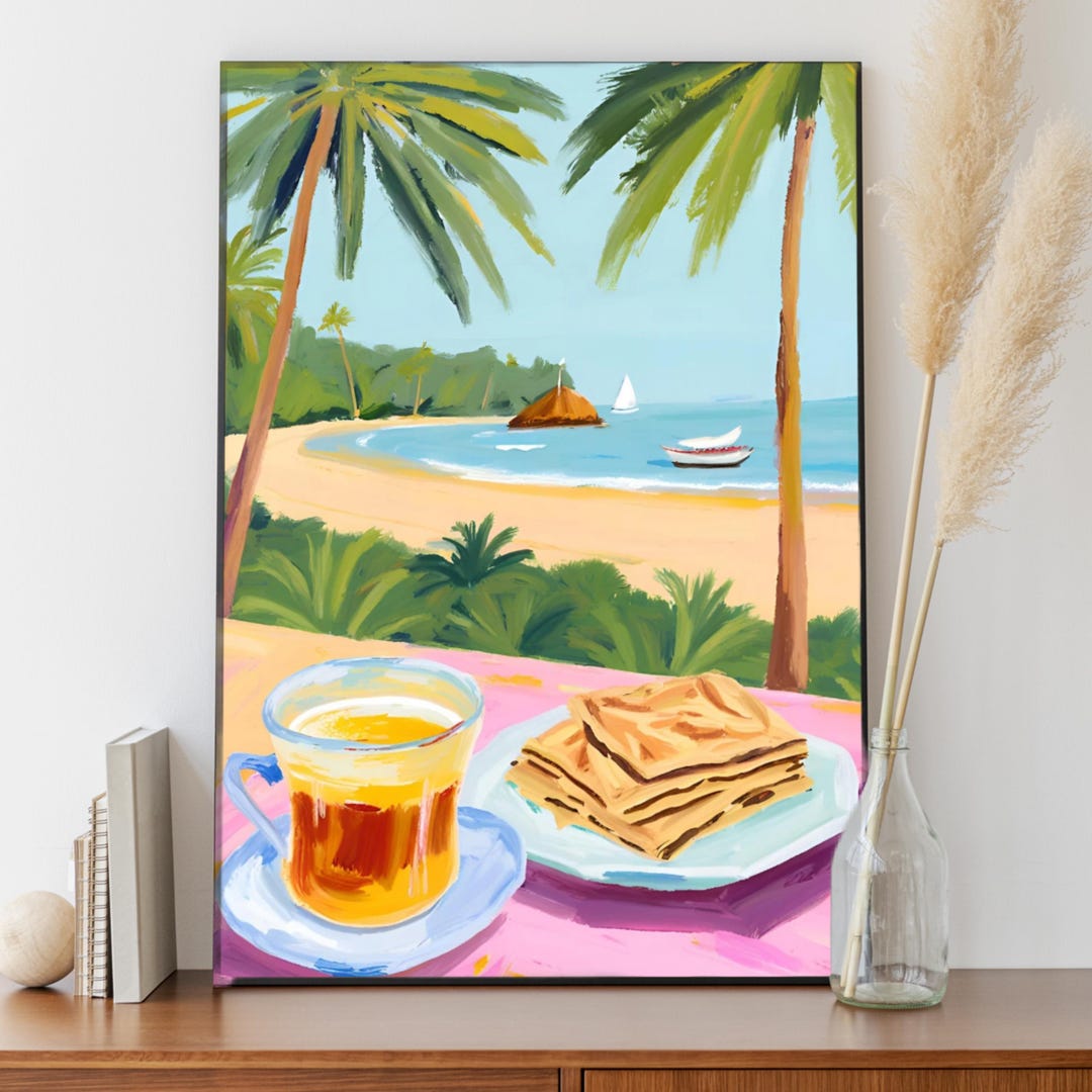 Sri Lanka Beach Poster – Digital Art Print With Rotti & Black Tea ...