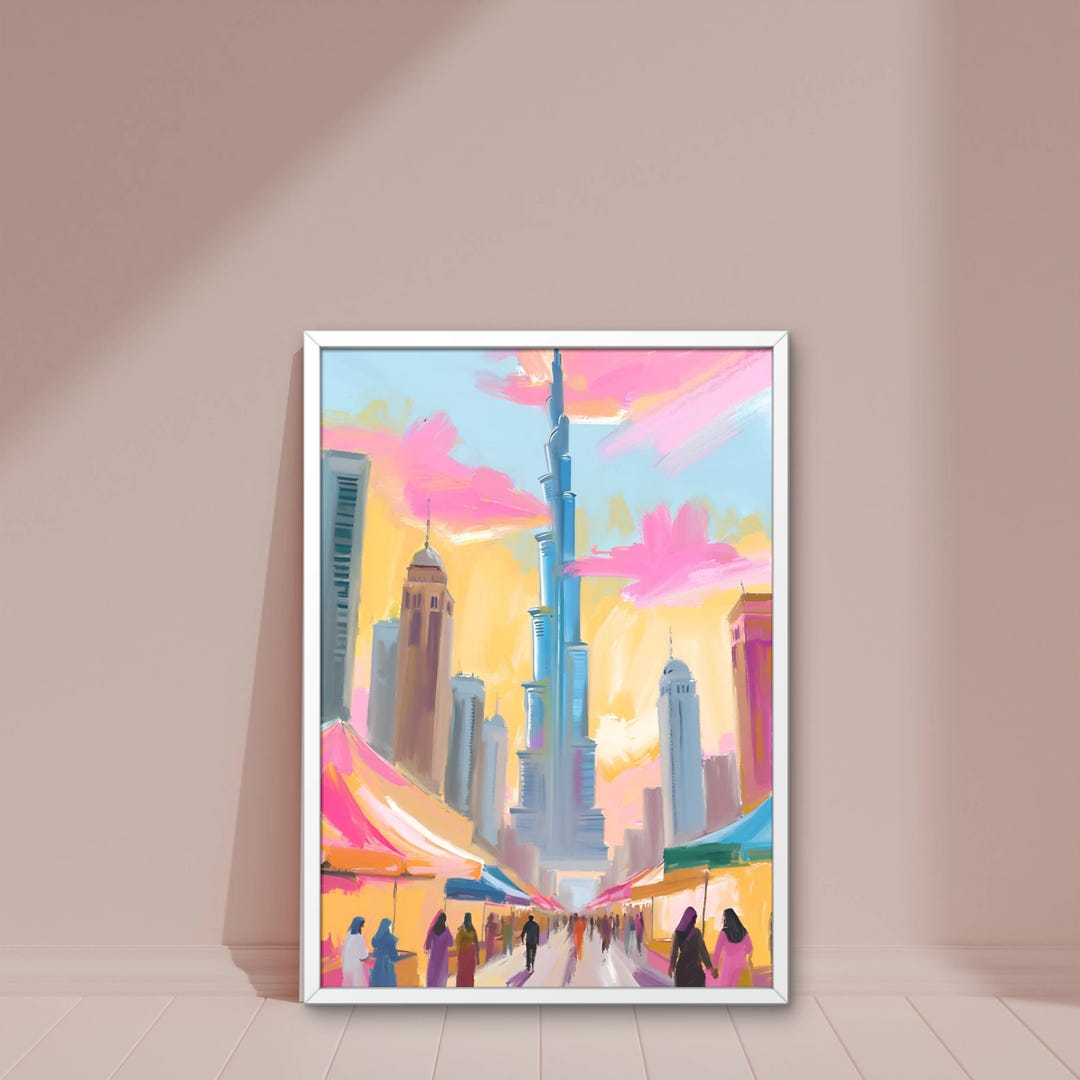 Dubai Digital Art Print – Burj Khalifa Illustration, Street Food Market ...