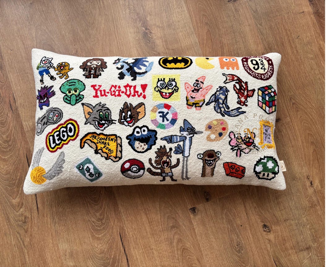Punch Needle Pillow: Handmade Cartoon Characters Embroidery, 16x28" - Etsy