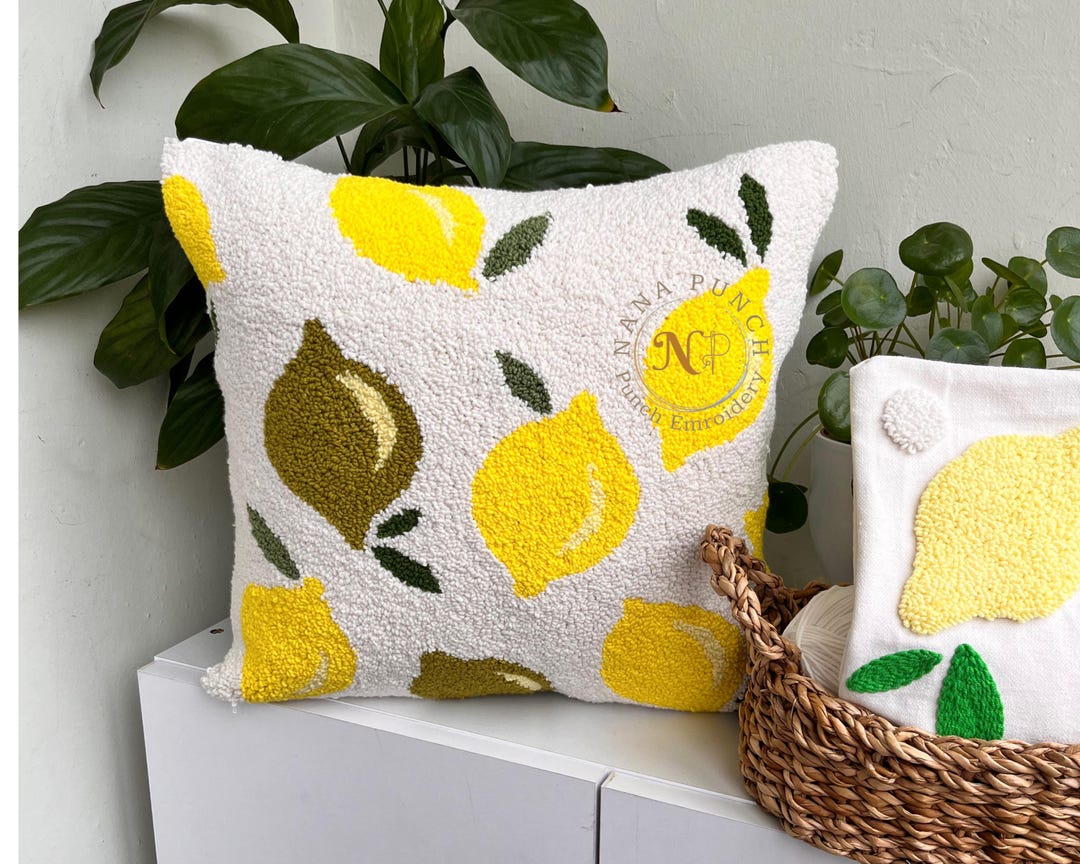 Handmade Punch Needle Lemon Pillow Cover: Cheerful Cotton Home Decor - Etsy