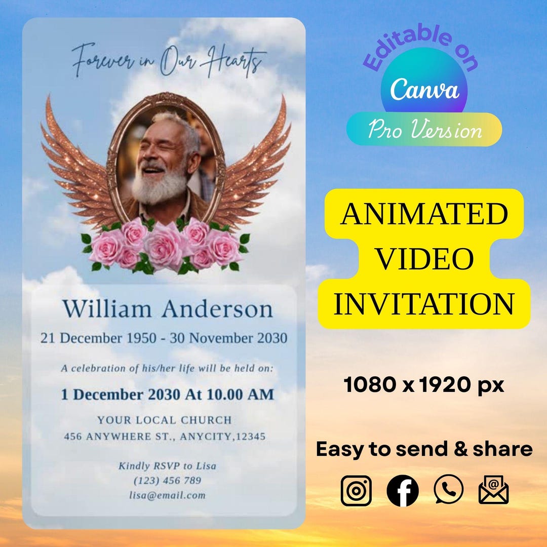 Animated Funeral Video Invitation | Memorial Evite | Celebration of ...