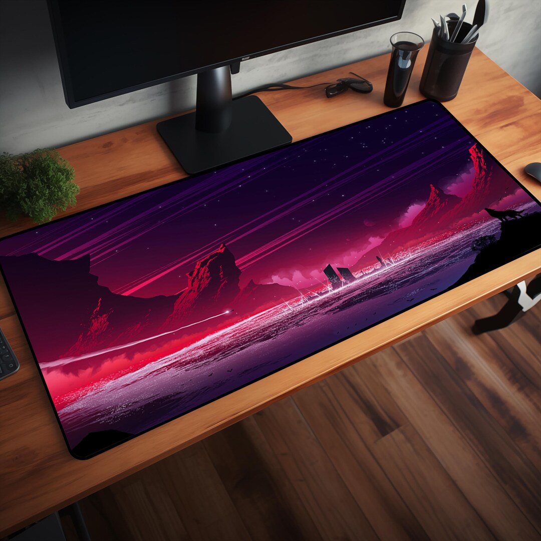 Mountain, Lake & Starry Sky Mouse Pad - Mountain and Sky Desk Mat - RGB ...