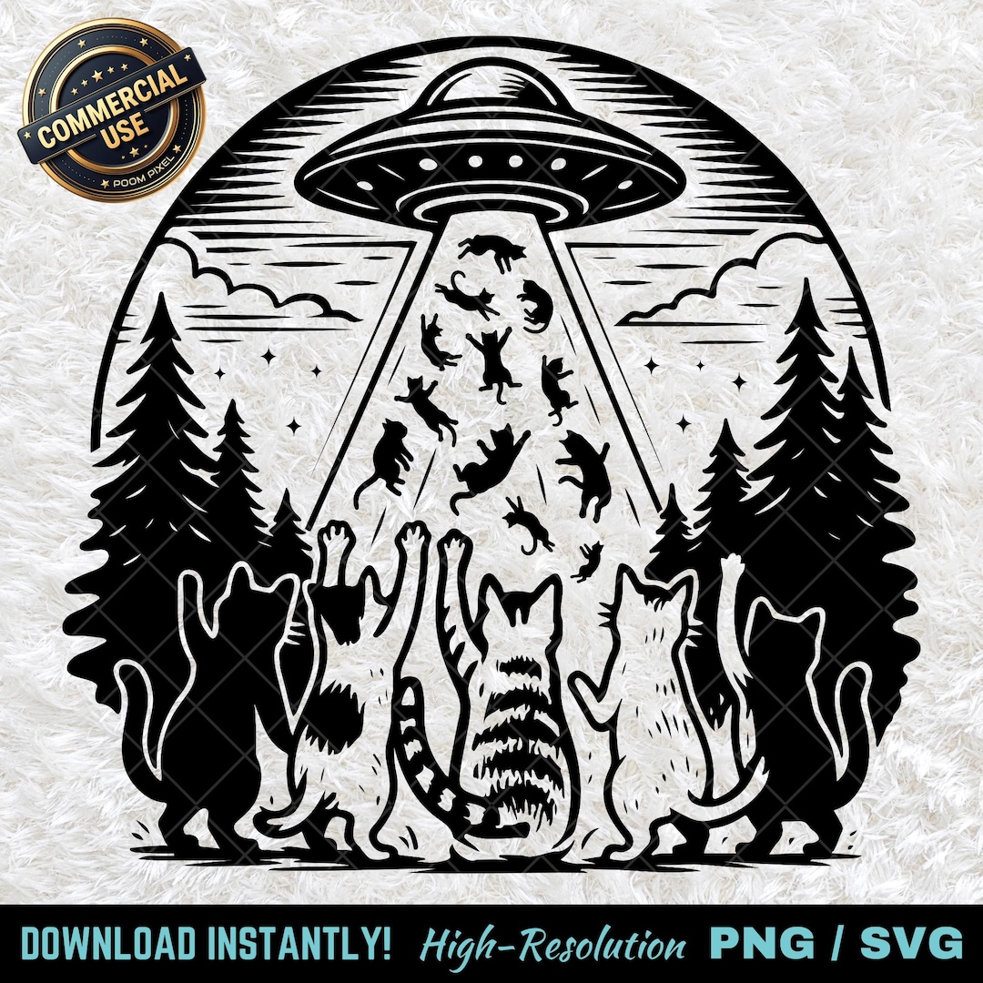 Cat UFO Abduction PNG SVG, Funny Sci-fi Space Graphic, Alien Spaceship ...