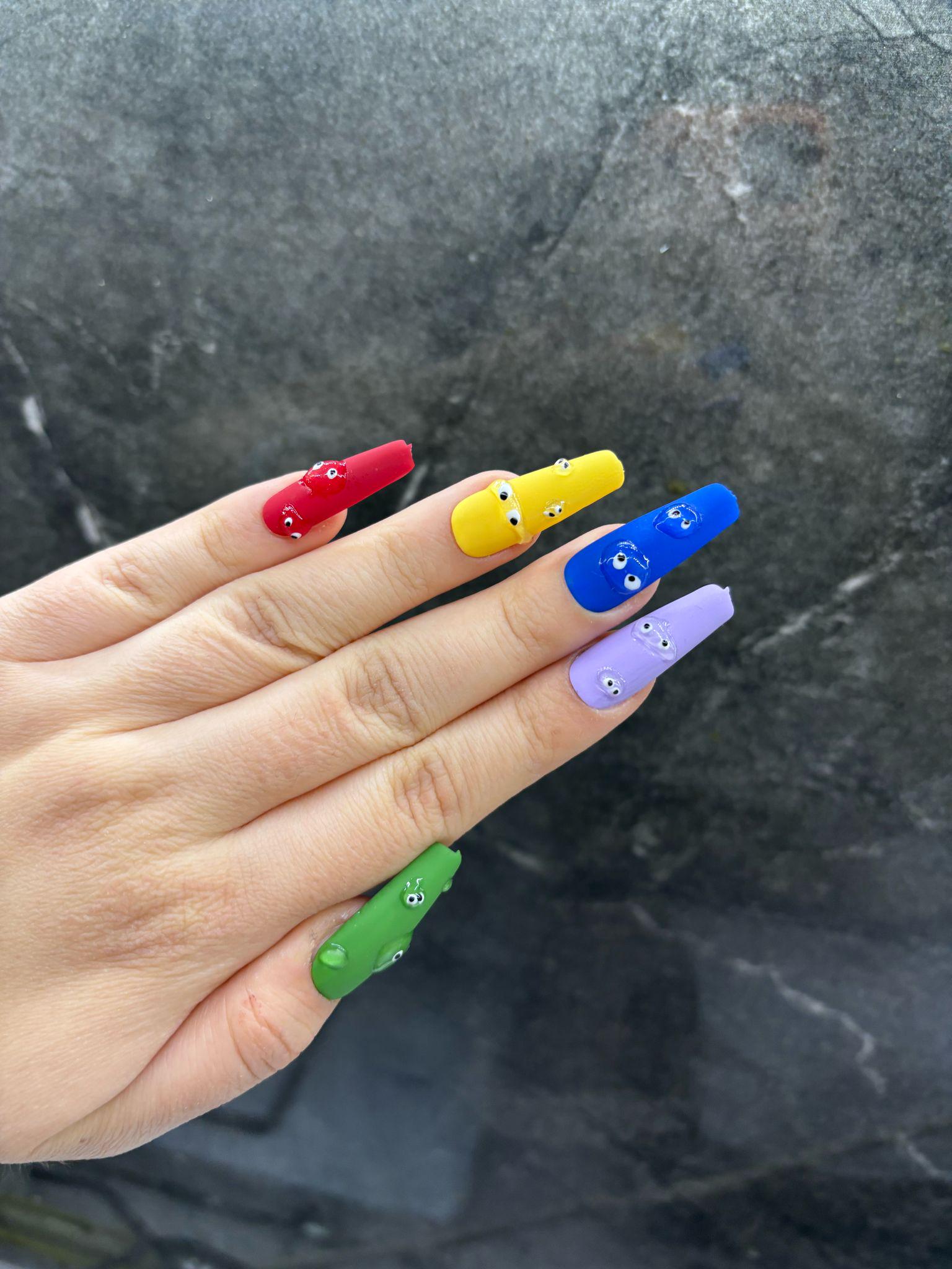 Eye Nail Design, Colorful Googly Eyes Nail Art, Cute Nail Decor, Multi ...