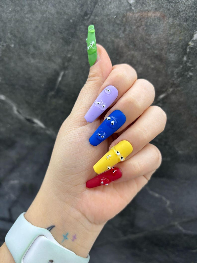 Eye Nail Design, Colorful Googly Eyes Nail Art, Cute Nail Decor, Multi ...