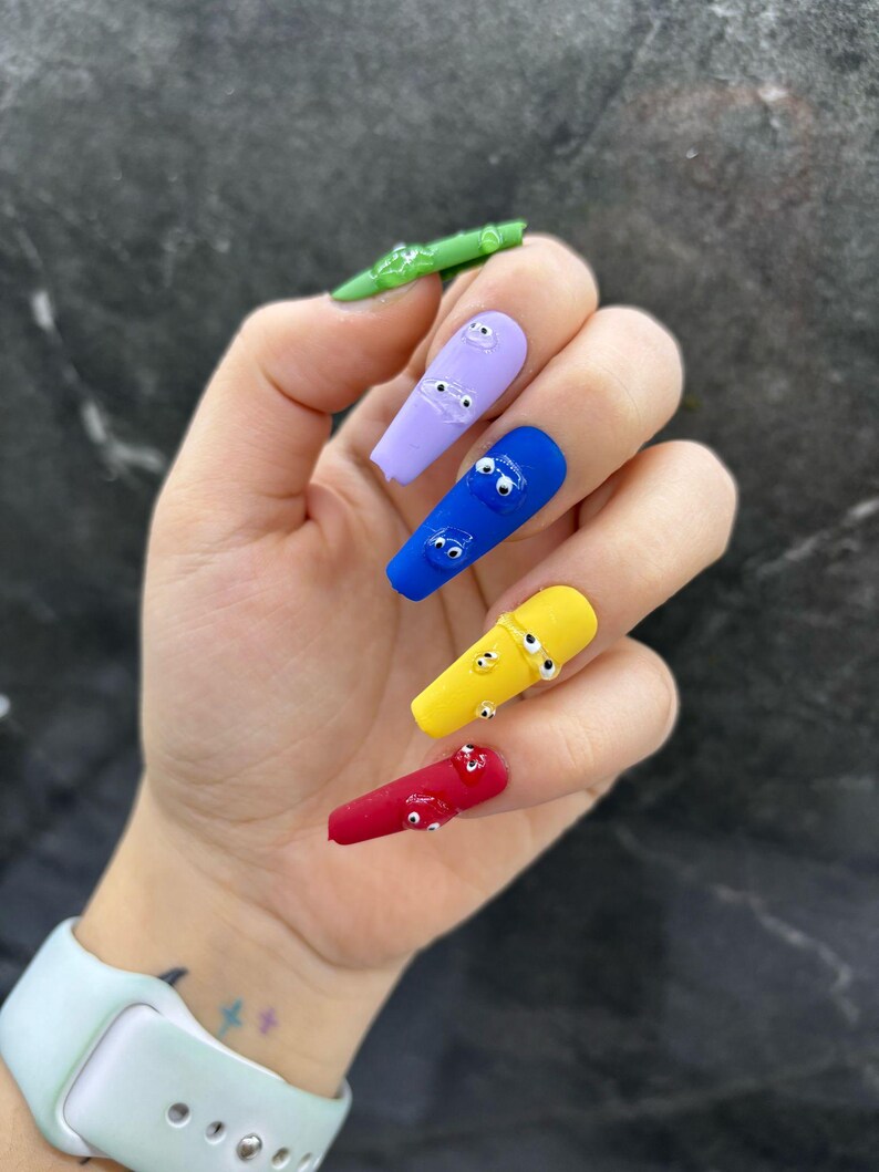 Eye Nail Design, Colorful Googly Eyes Nail Art, Cute Nail Decor, Multi ...