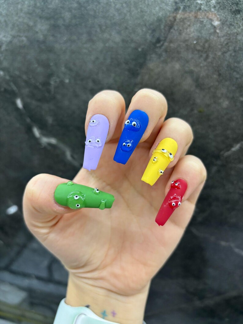 Eye Nail Design, Colorful Googly Eyes Nail Art, Cute Nail Decor, Multi ...