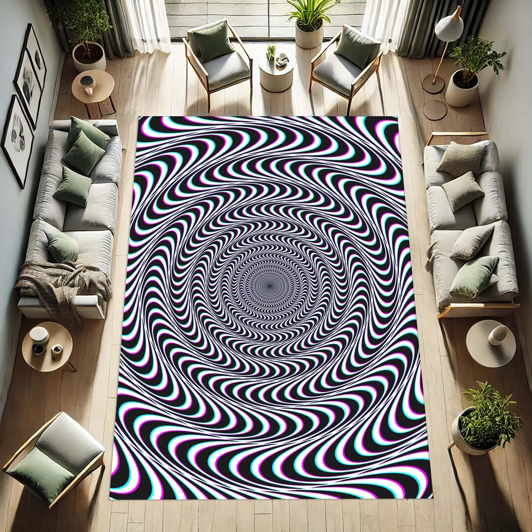 Psychedelic Optical Illusion Rug, 3D Hypnotic Swirl Design, Trippy ...