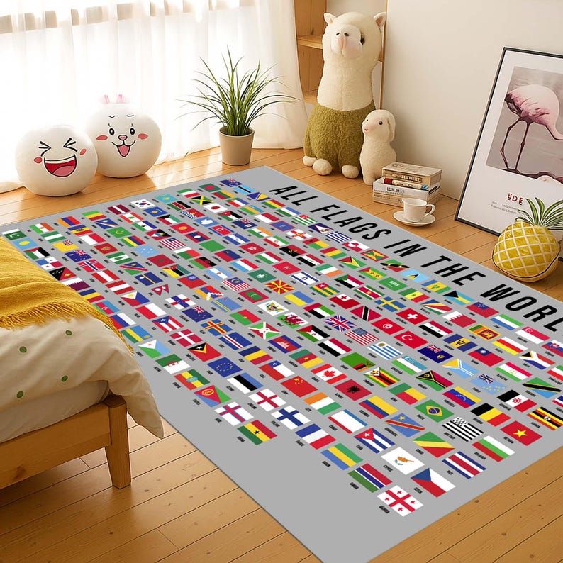 World Flags Rug, Country Flags Mat, Kids Learning Rug, Geography Carpet ...