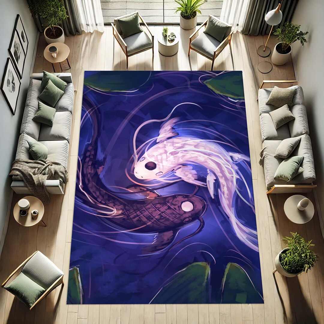 Yin Yang Koi Fish Rug, Japanese Carpet, Tranquil Water Design Rug ...
