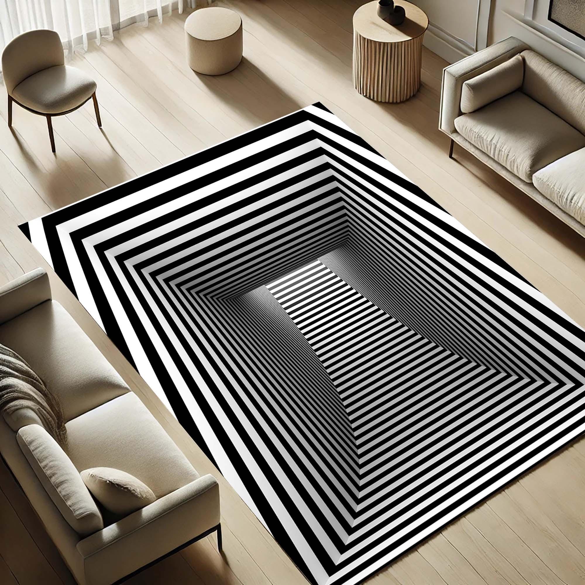 3D Optical Illusion Carpet, Tunnel Design Rug, Minimalist Room Decor ...