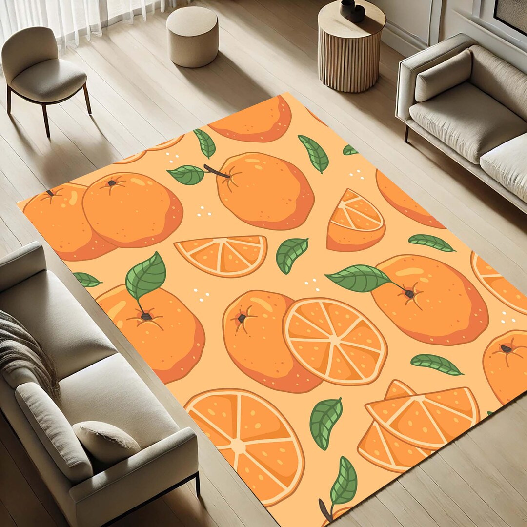 Orange Fruit Rug, Cute Citrus, Playful Summer Floor Mat, Colorful Kids ...