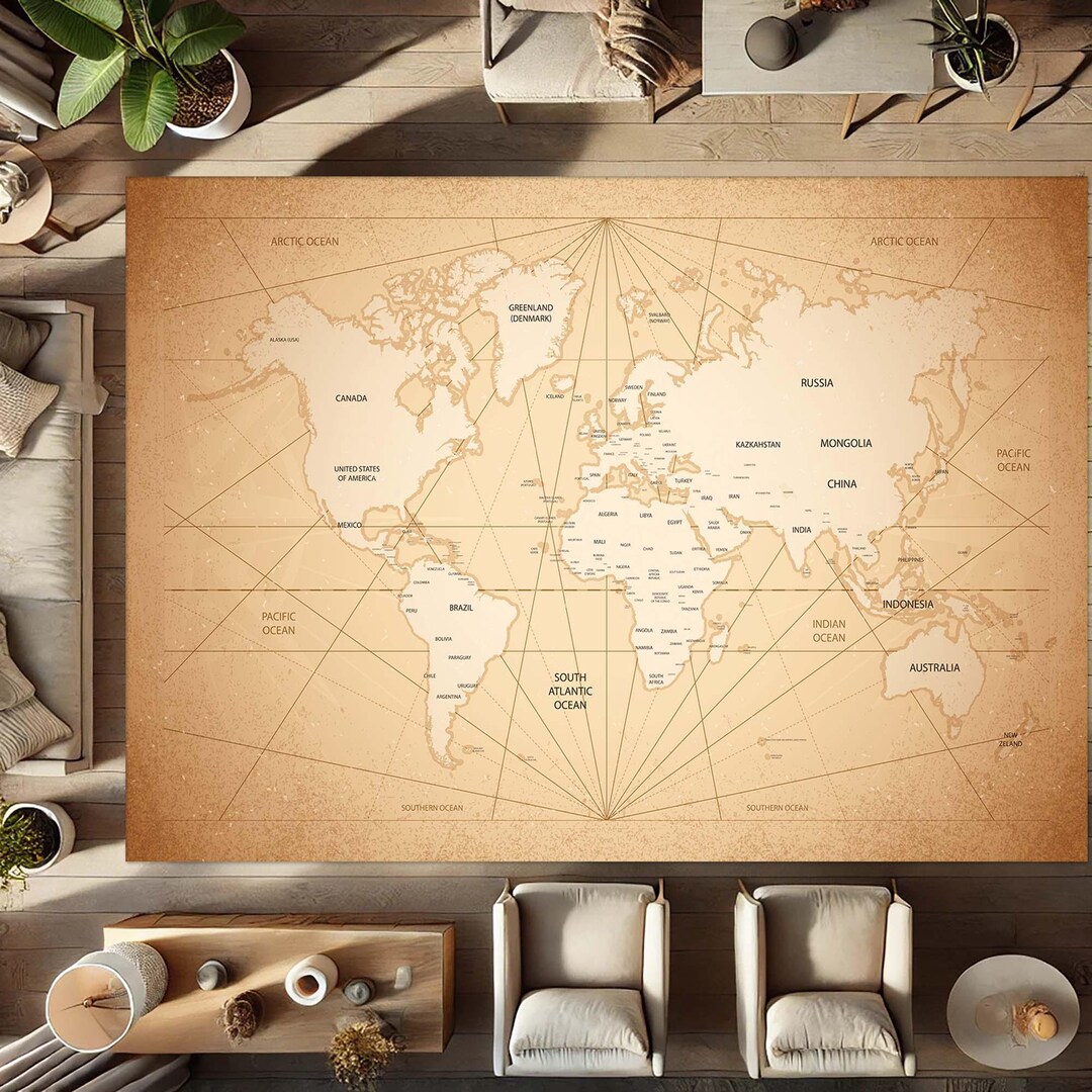 World Map Rug, Educational Carpet, Map World Rug, Office Decor Global ...