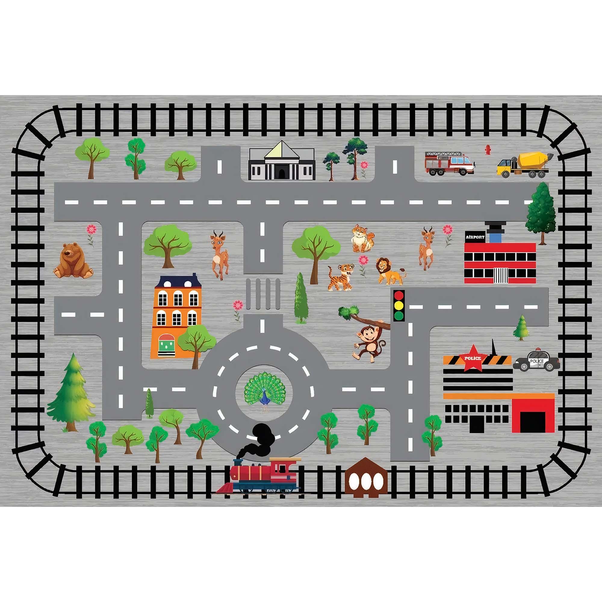 Interactive Kids' City Map Rug With Roads, Train Tracks, Buildings ...