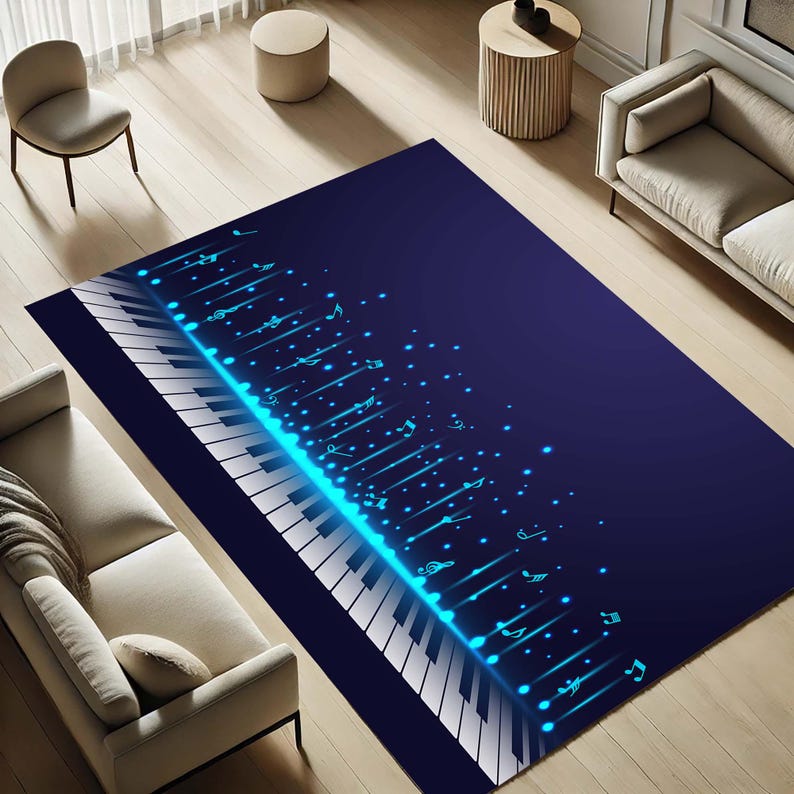 Piano Music Notes Rug, Musical Theme, Artistic Keyboard Design, Modern ...