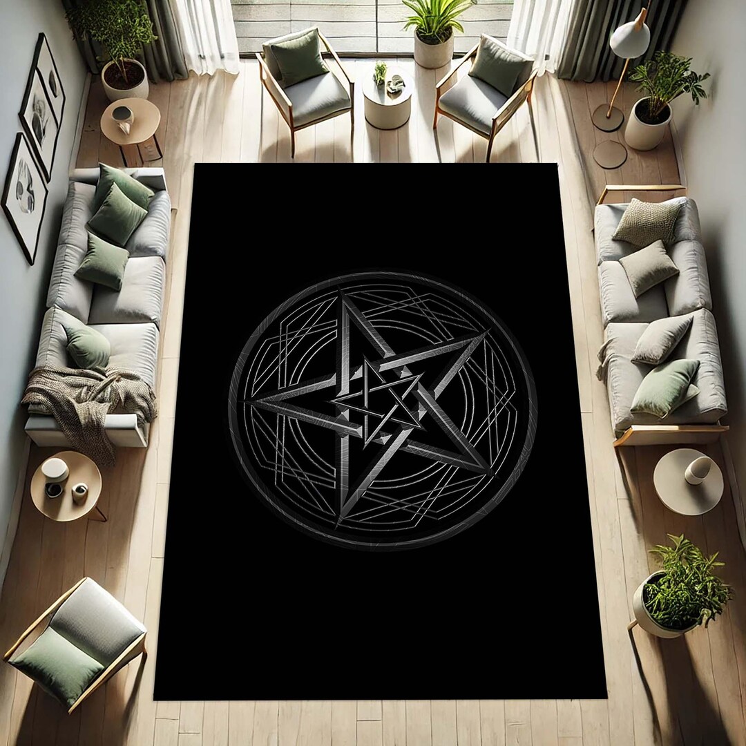 Gothic Black Pentagram Rug, Perfect for Modern, Mystical, and ...