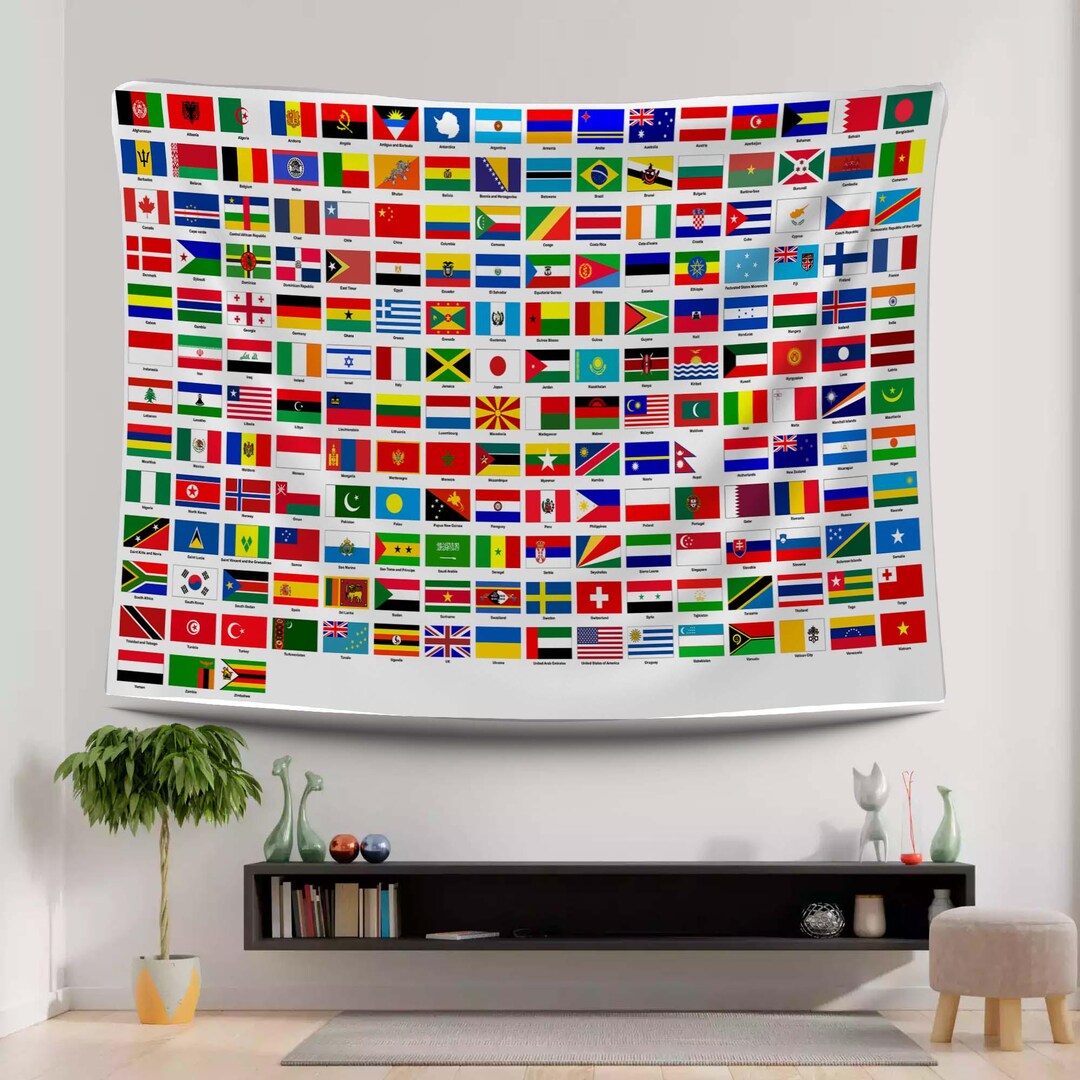 World Country Flags, Flag Tapestry, Map Wall Hanging, Tapestry Flags ...