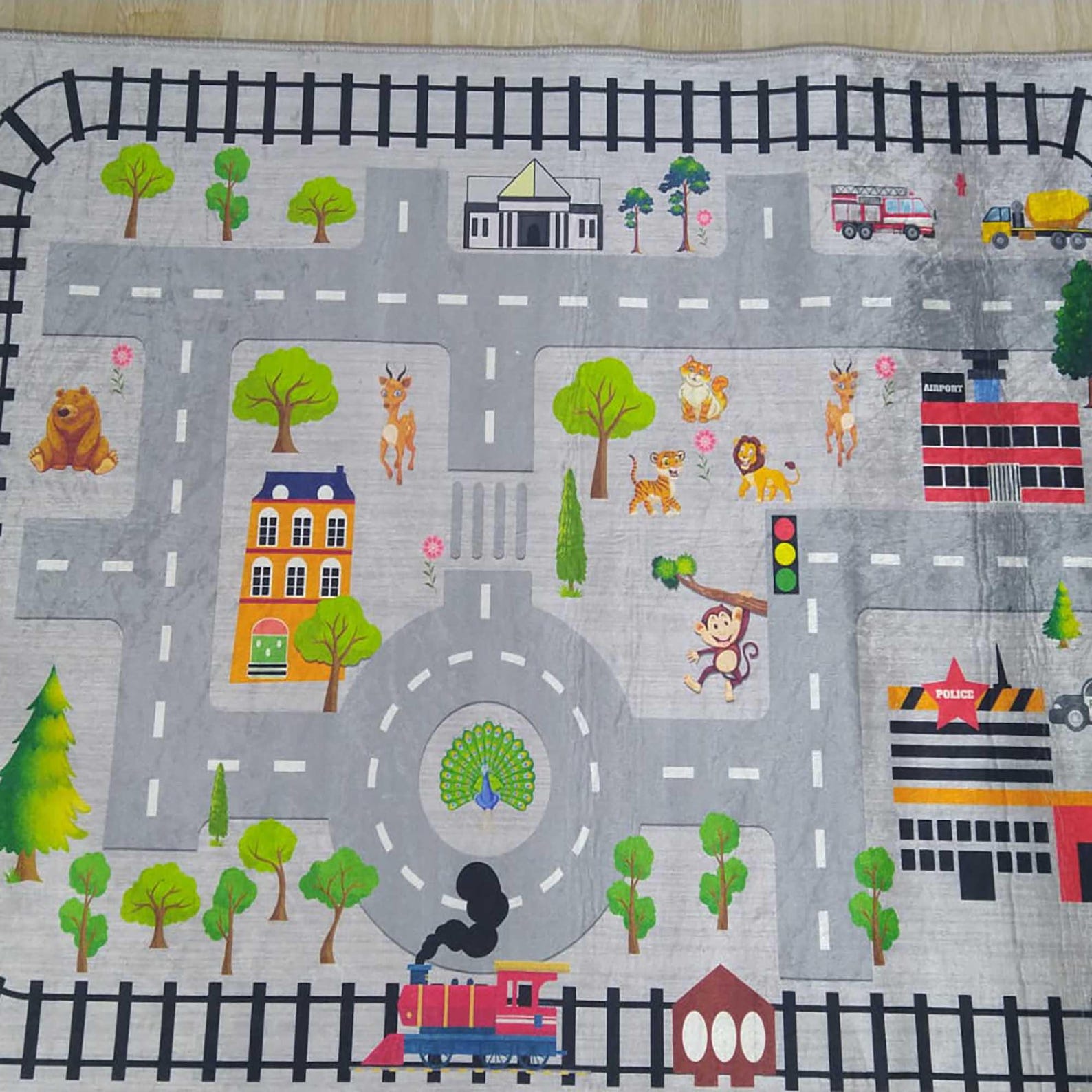 Interactive Kids' City Map Rug With Roads, Train Tracks, Buildings ...
