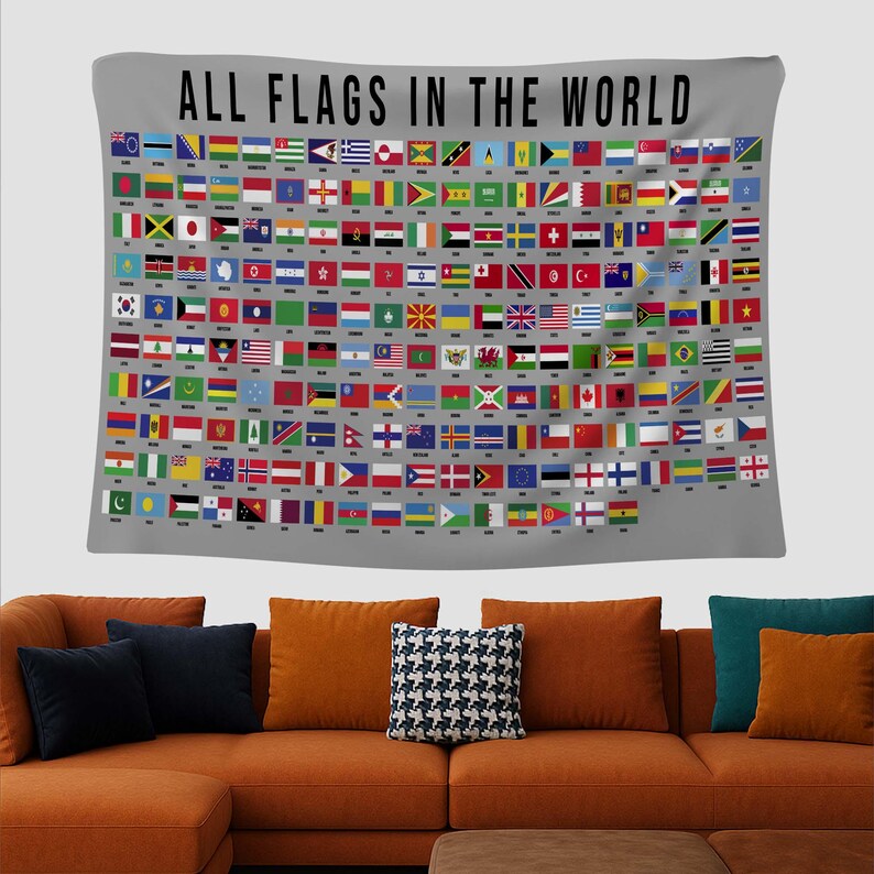 World Flags Art, Country Flags Decor, Educational Flag Tapestry ...