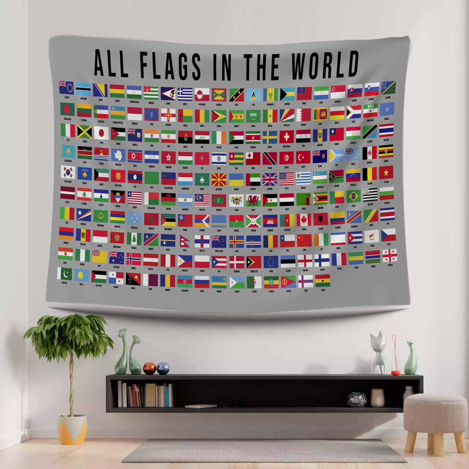 World Flags Art, Country Flags Decor, Educational Flag Tapestry ...