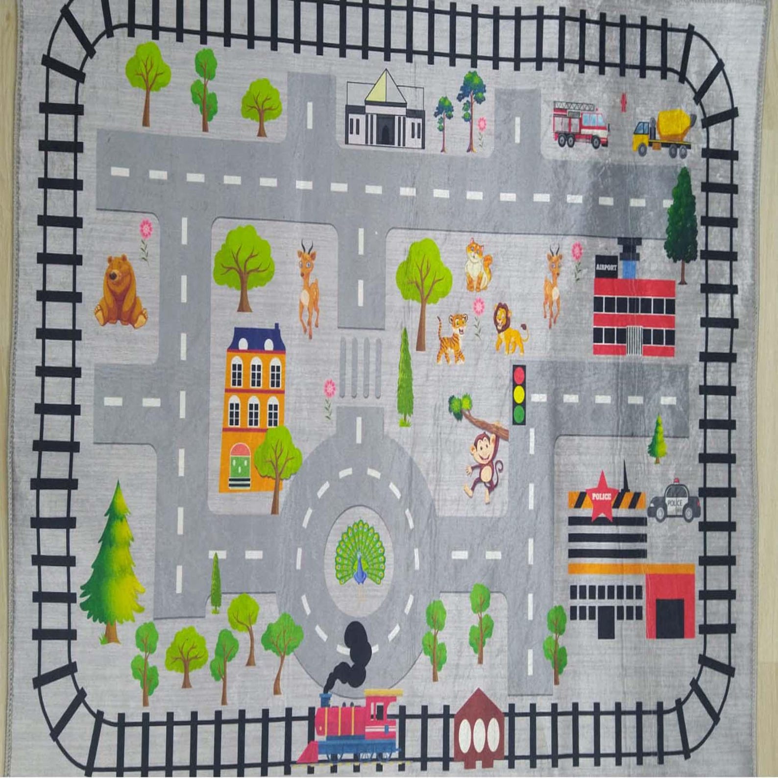 Interactive Kids' City Map Rug With Roads, Train Tracks, Buildings ...