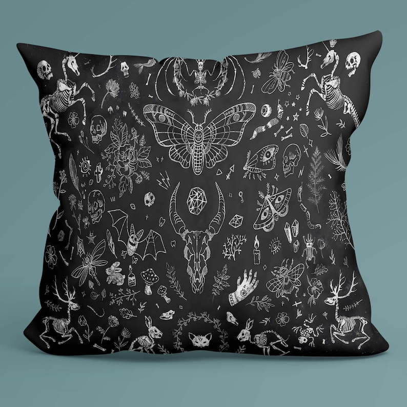 Gothic Art Pillow Cover, Dark Aesthetic Cushion Case, Skeleton, Occult ...
