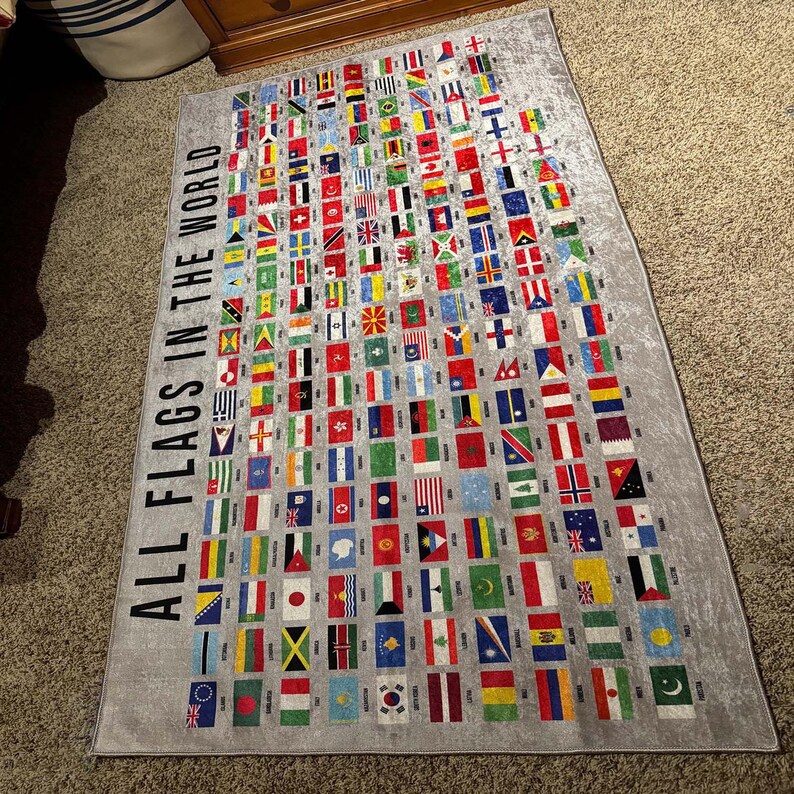 World Flags Rug, Country Flags Mat, Kids Learning Rug, Geography Carpet ...
