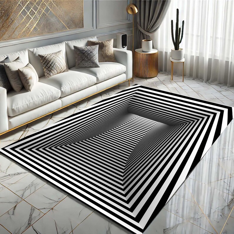 3D Optical Illusion Carpet, Tunnel Design Rug, Minimalist Room Decor ...