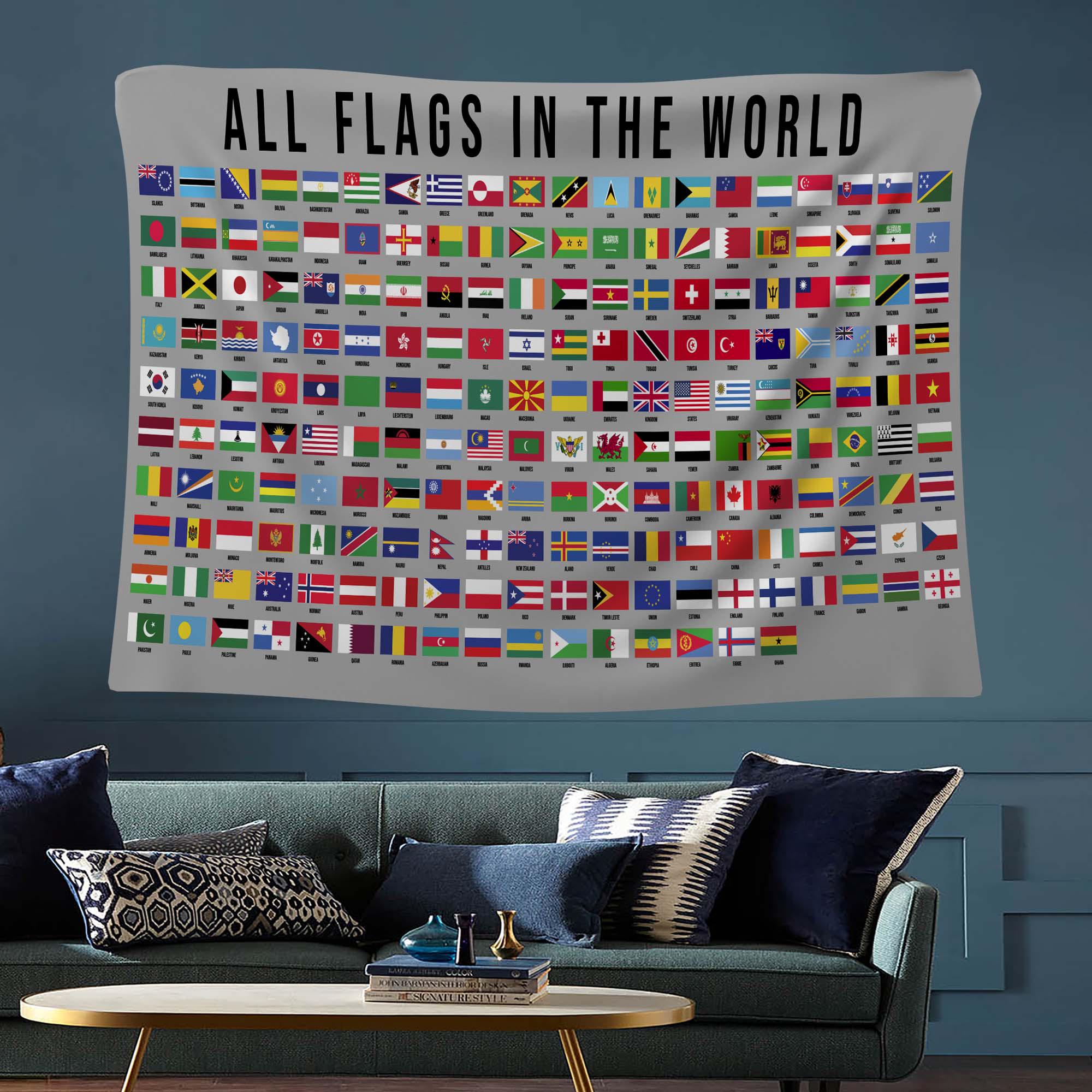World Flags Art, Country Flags Decor, Educational Flag Tapestry ...