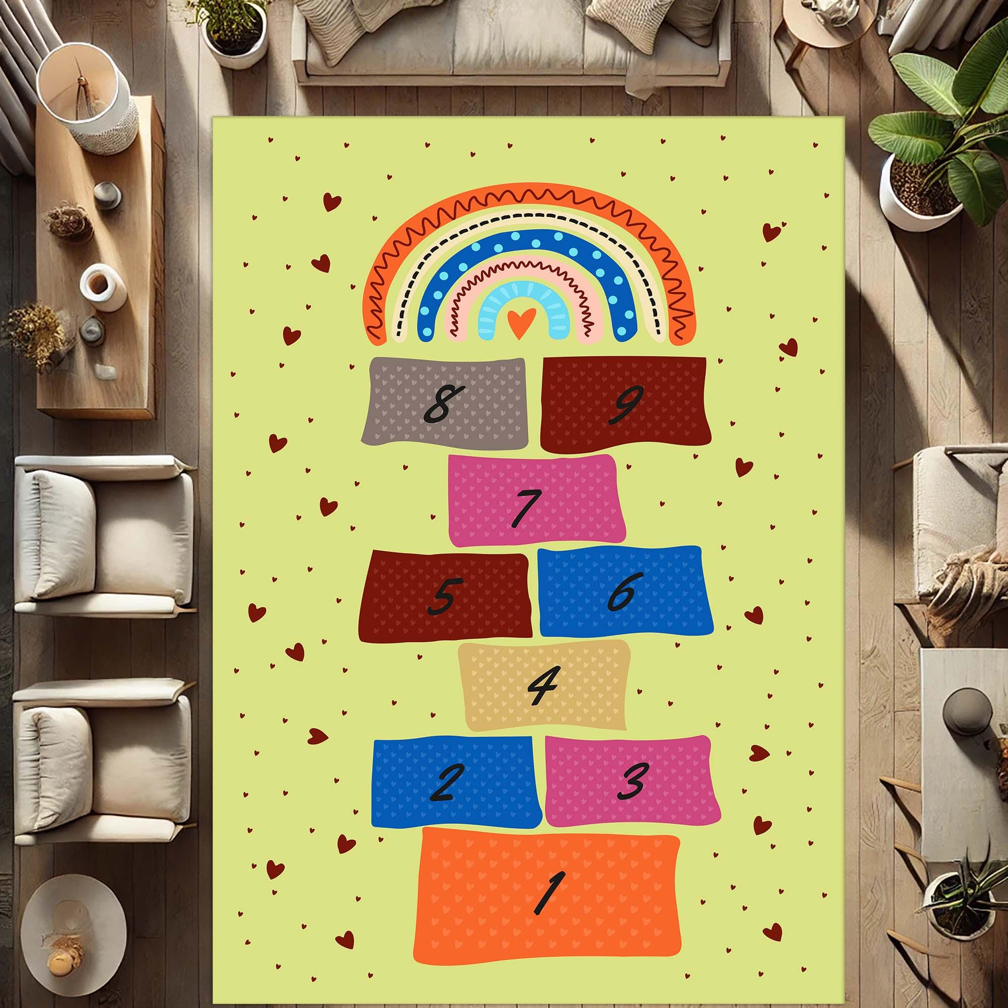 Rainbow Hopscotch Kids Rug, Hopscotch Playroom Rug, Kids Room Carpet ...