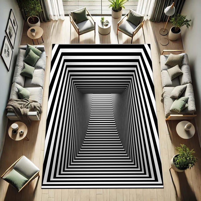 3D Optical Illusion Carpet, Tunnel Design Rug, Minimalist Room Decor ...