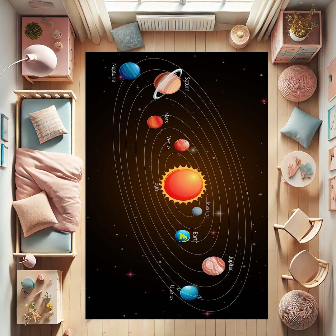 Solar System Rug, Space Theme Rug, Kids Room Decor, Outer Space Play ...