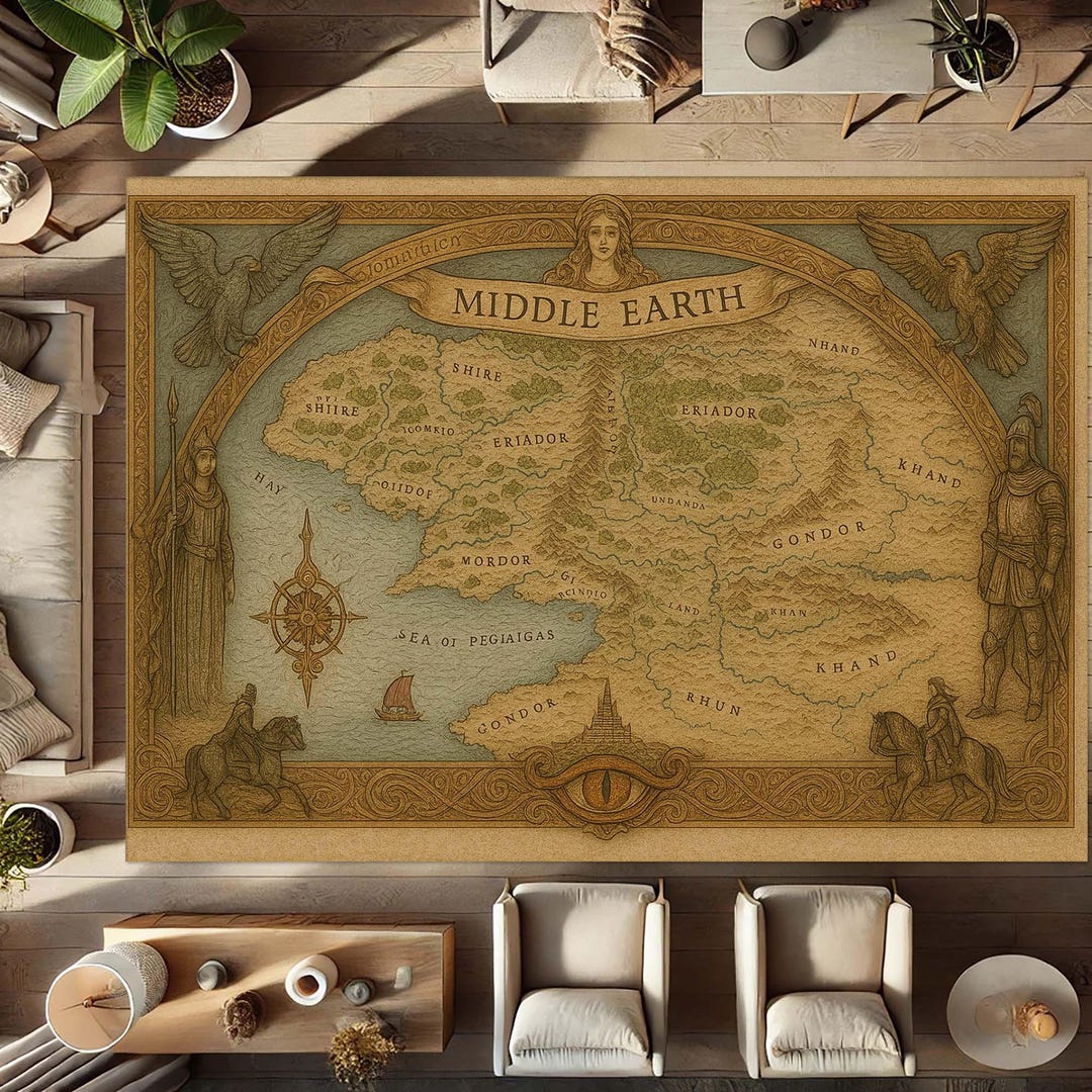 Middle Earth Color Map Rug, Fantasy World Map Rug, Kids Fantasy Rug ...
