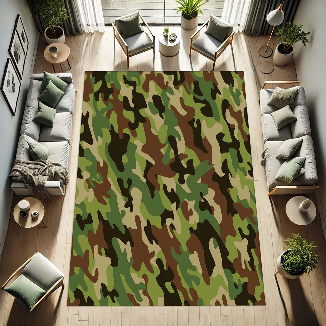 Camouflage Area Rug, Military Style, Army Green Decor, Camo Print Mat ...
